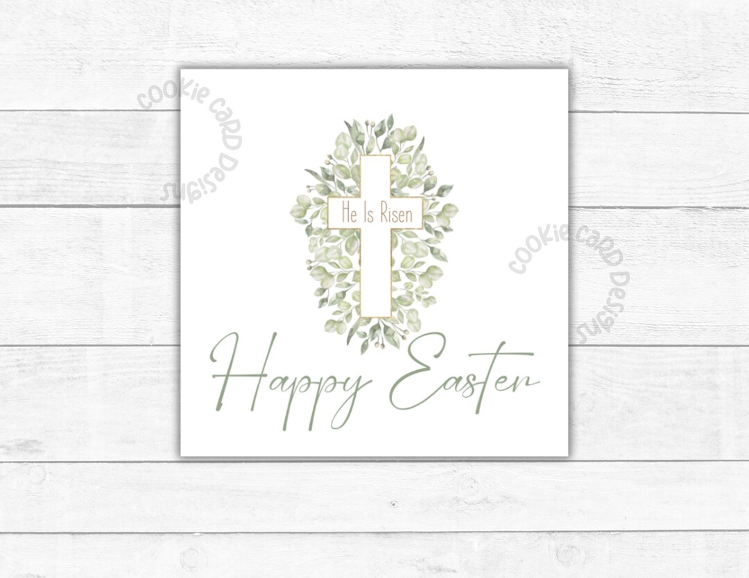 He is Risen Happy Easter - Greenery-cross Religious Easter Gift Tag ...