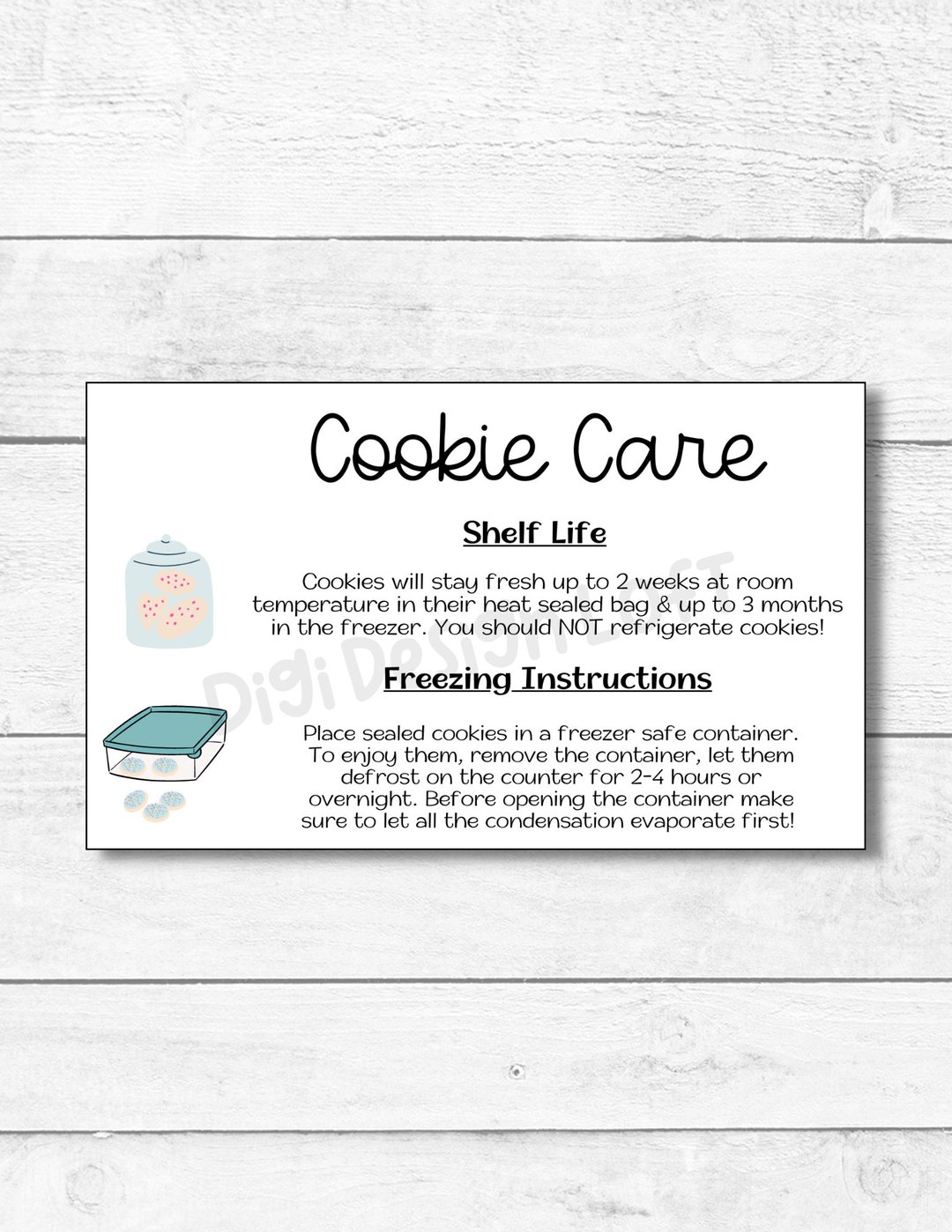 Cookie Care Storage & Freezing Cards 3 X 5 Cards - Etsy