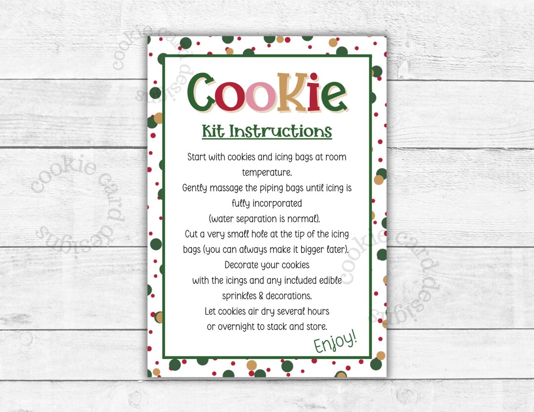 Cookie DIY Cookie Kit Instruction Cards 3.5 X 5 Instant Download Royal ...