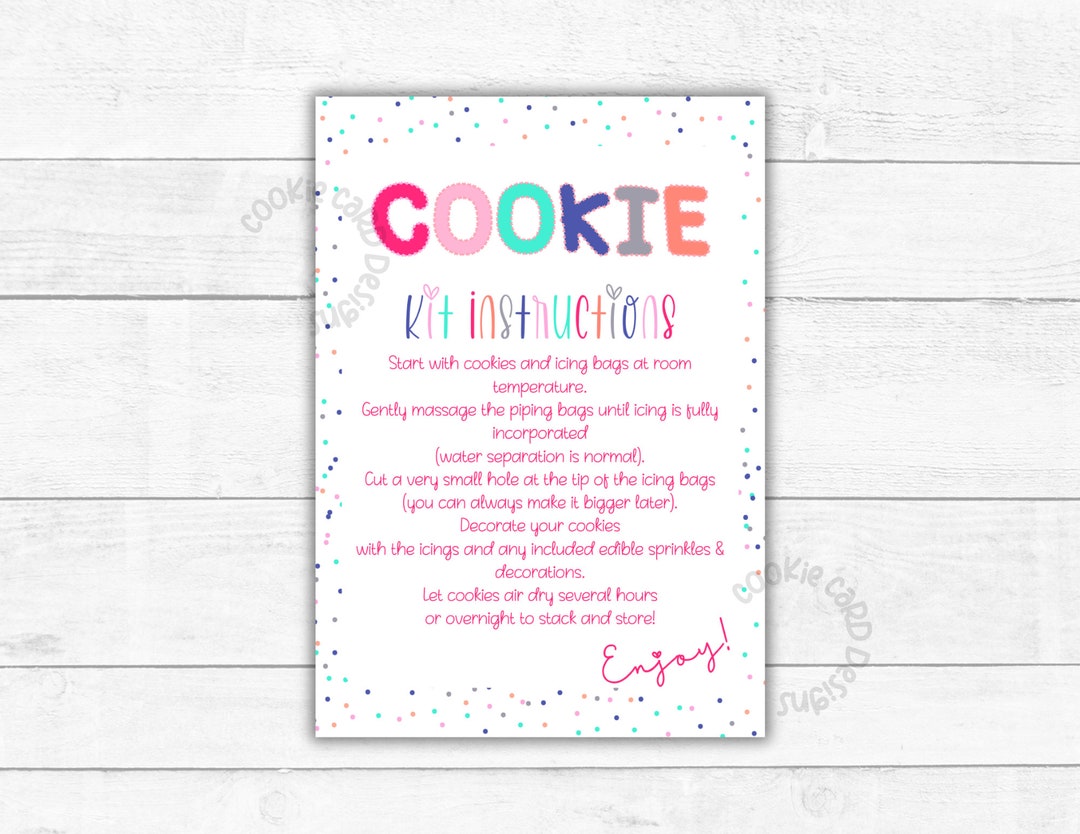 Cookie Kit Instruction Cards 3.5" X 5" Printable Royal Icing DIY Cookie ...