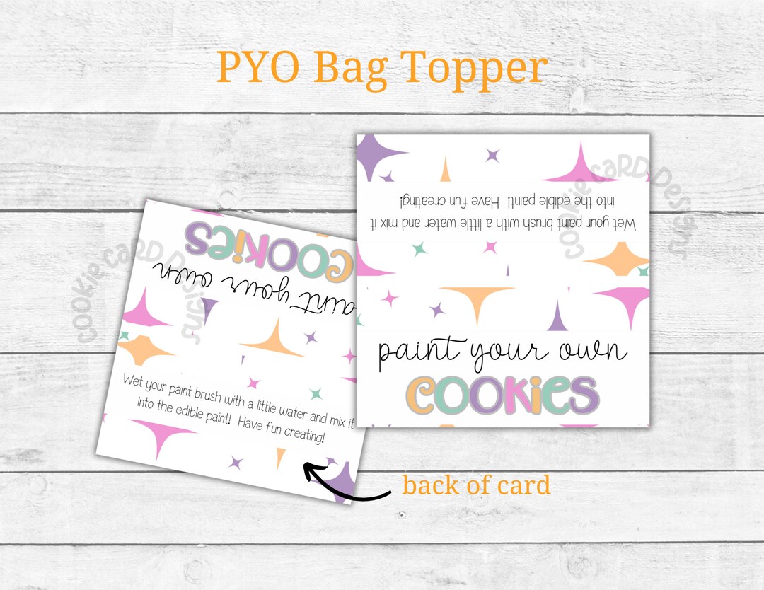Paint Your Own Cookie Bag Topper Printable Download 4 Packaging Cards ...
