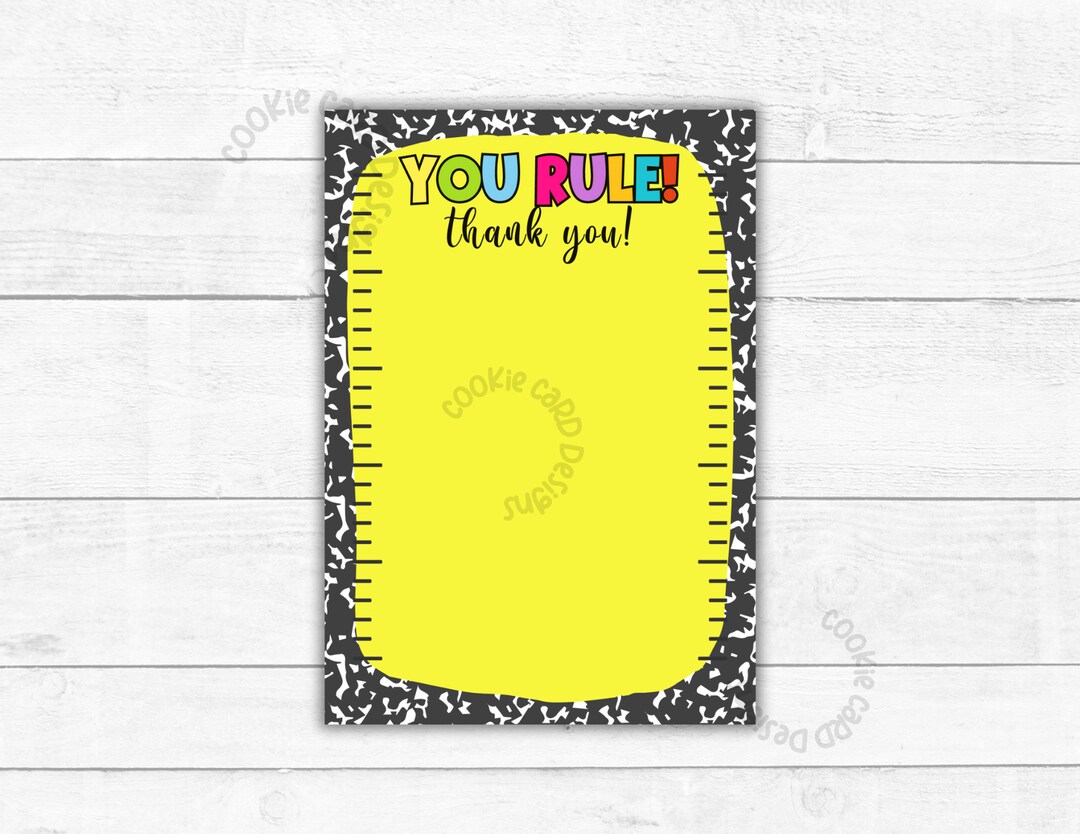 Teacher Thank You Cards 3.5 X 5 You Rule Cookie School Favor and Gift ...