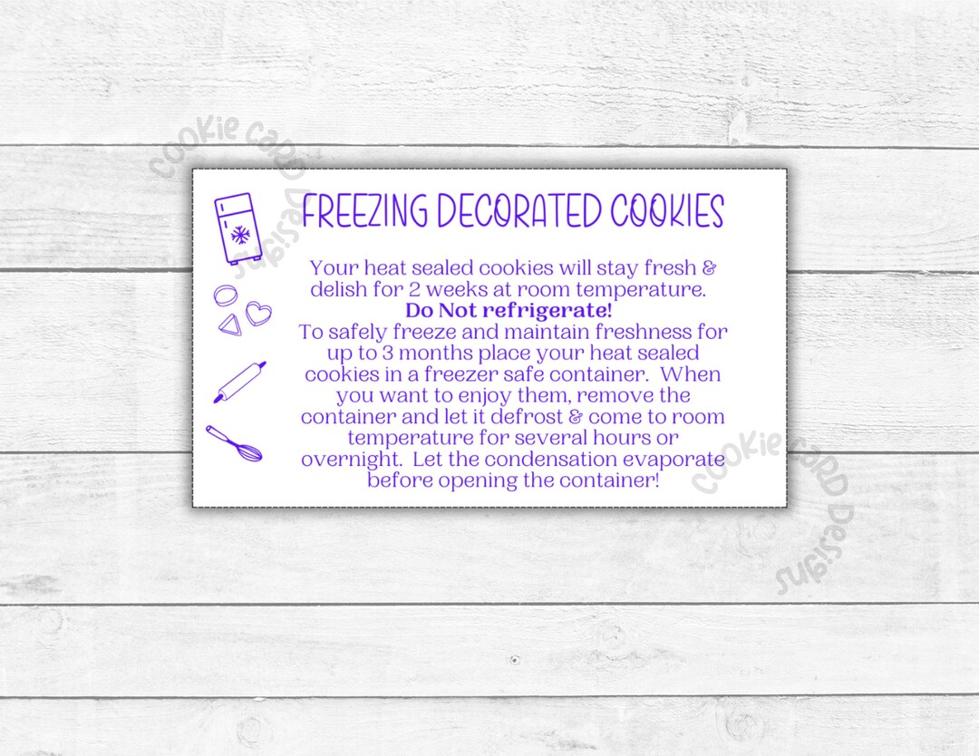 Freezing Cookies Instruction Card Small Business Card Size 3.5 X 2 ...
