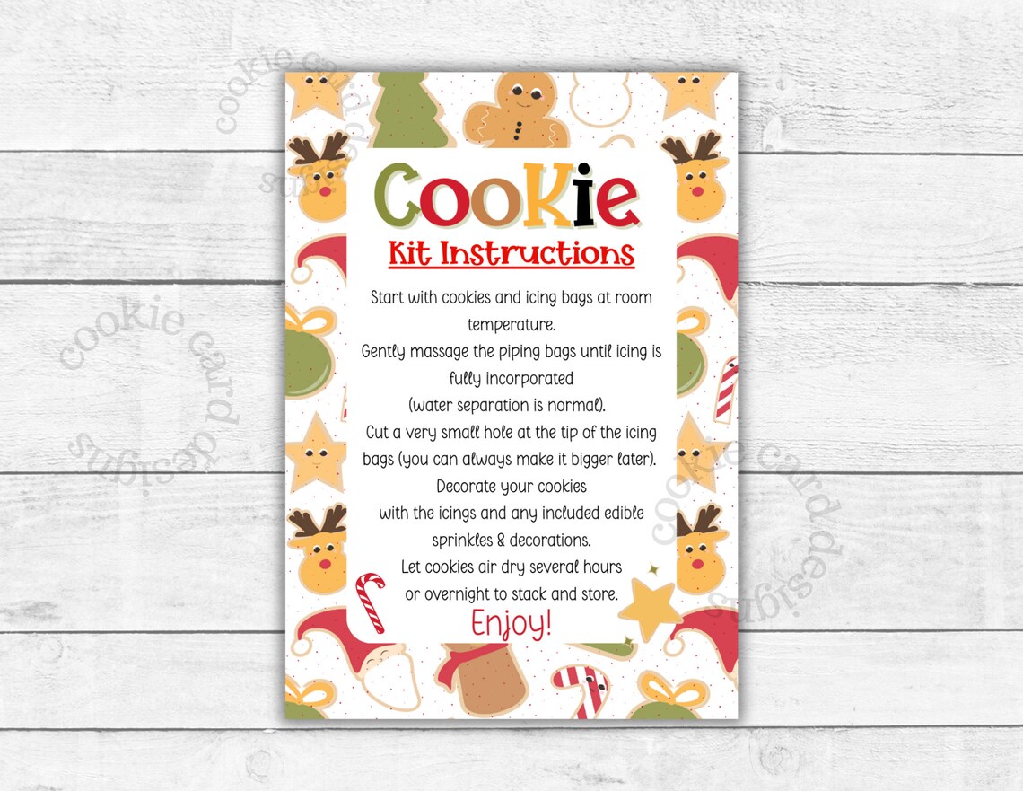 Christmas Cookie DIY Cookie Kit Instruction Cards - 3.5" X 5"- Instant ...