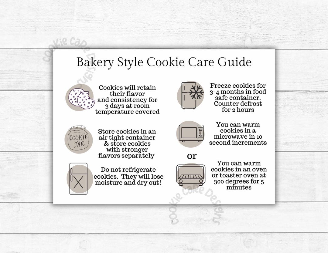 Bakery Style Cookie Care Guide Cards - Printable Cookie Packaging ...