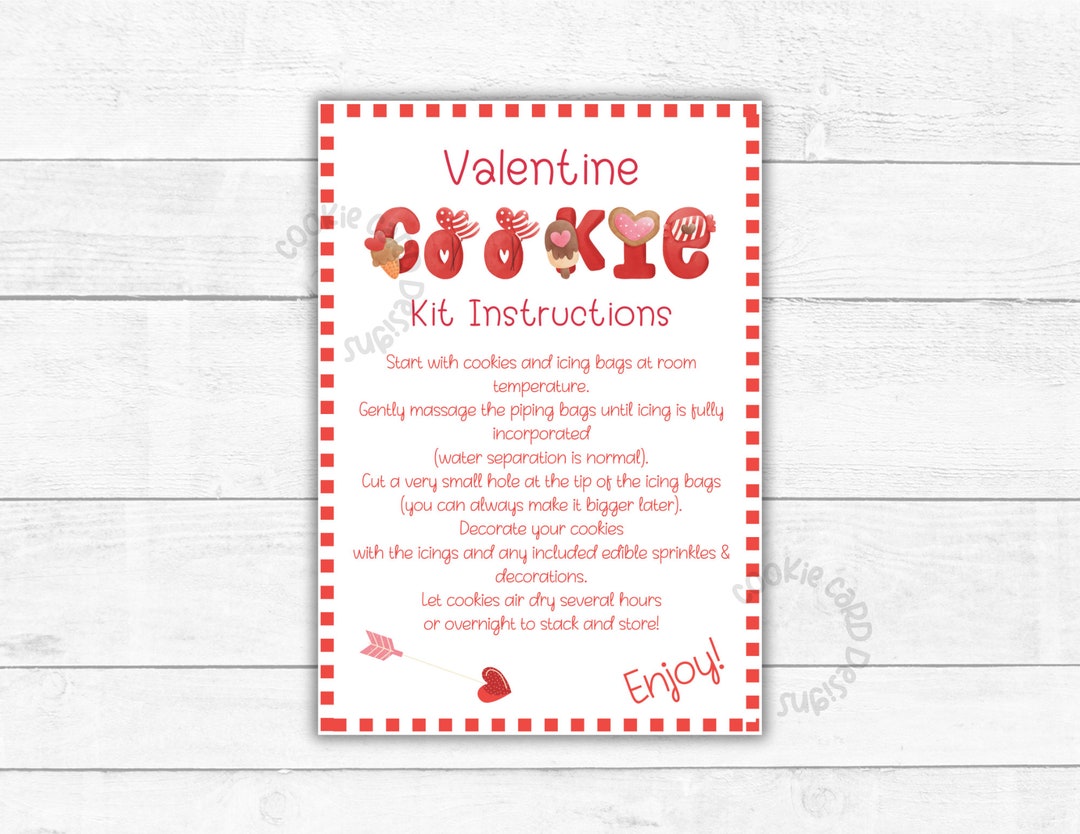 Valentine Cookie Kit Instruction Cards 3.5" X 5" Printable Royal Icing ...
