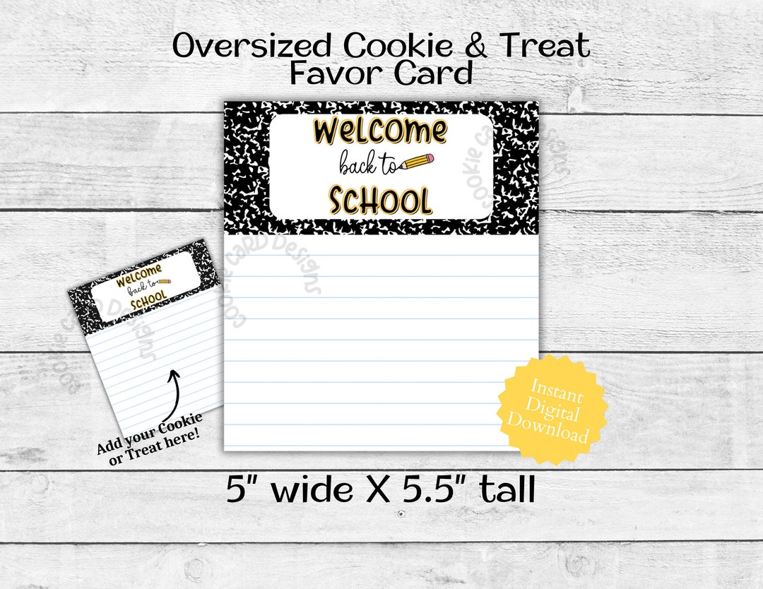 Welcome Back to School OVERSIZED Cookie Card - Instant Download - 5" X ...