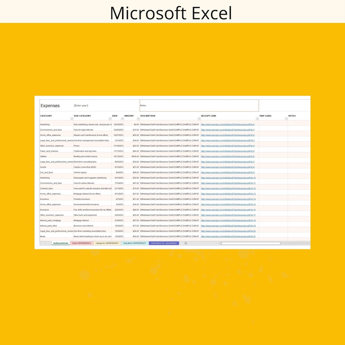 EXCEL Easy Tax Deduction Receipt Tracker / for Small US Business ...