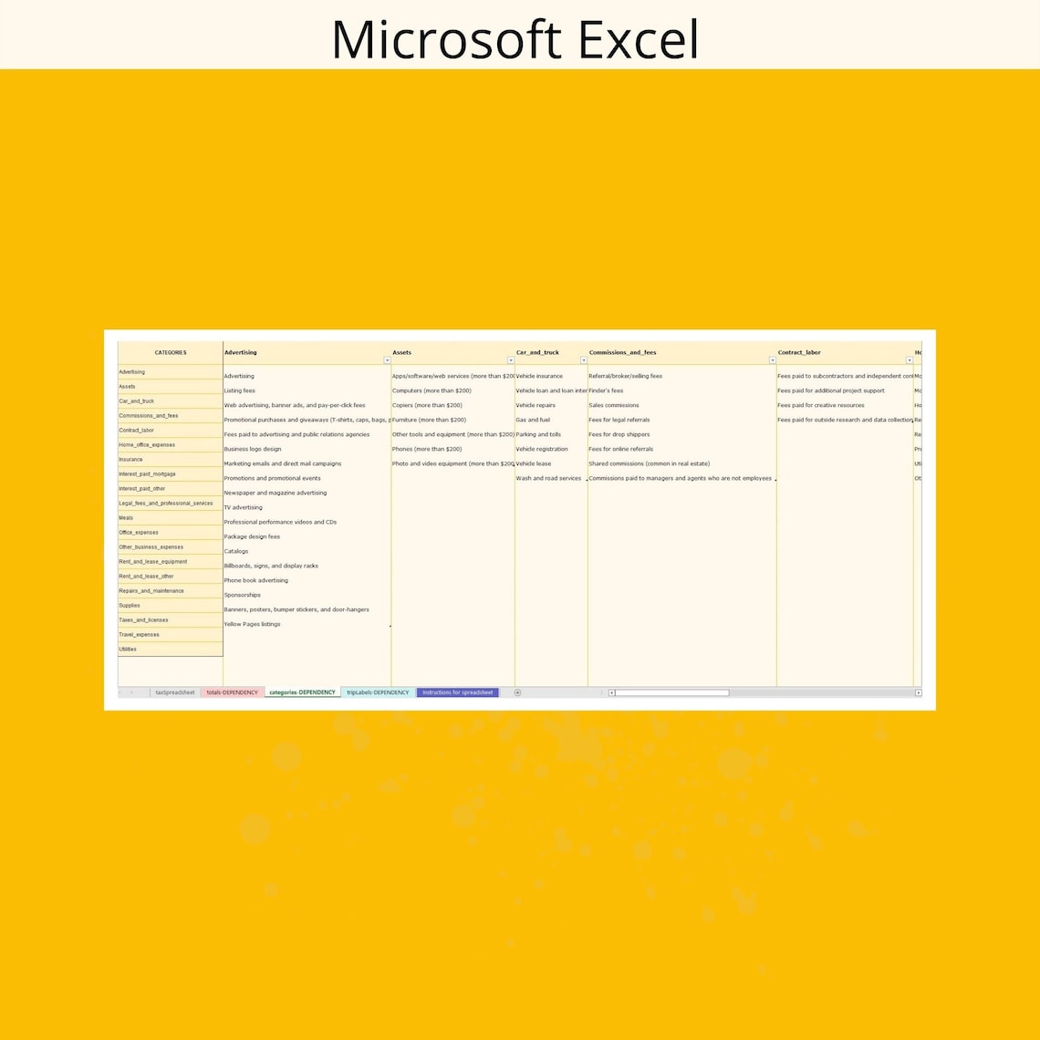 EXCEL Easy Tax Deduction Receipt Tracker / for Small US Business ...