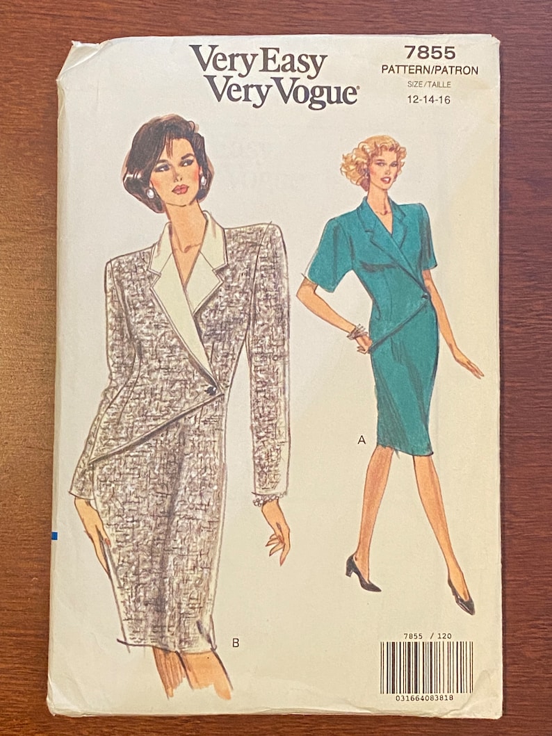 Vintage Vogue 7855 Misses' Sewing Pattern, Dress With Notched Collar Asymmetrical Front Button ...