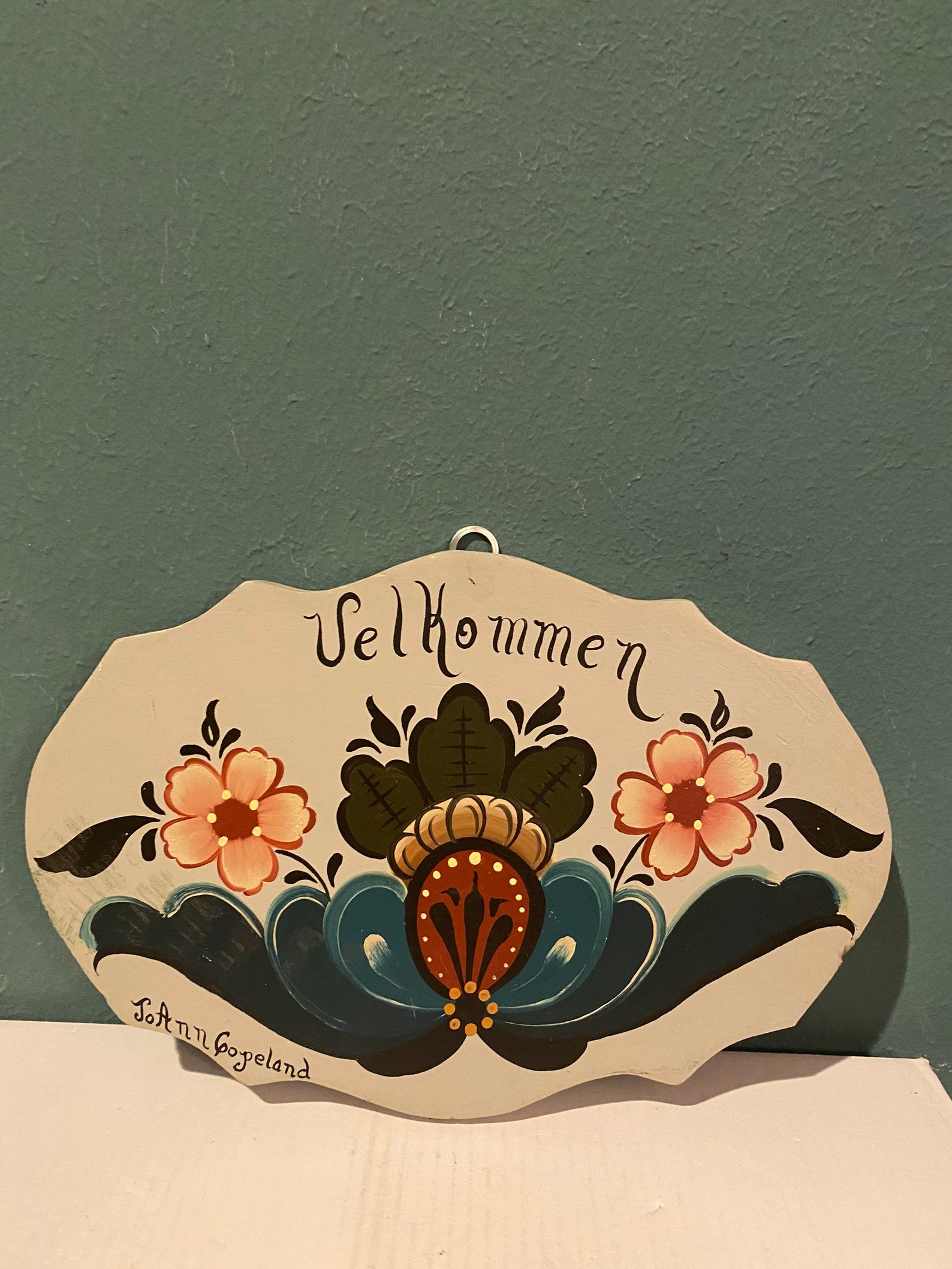 Hand Painted Norwegian Rosemaling Valkommen Wood Folk Art/decor Welcome ...