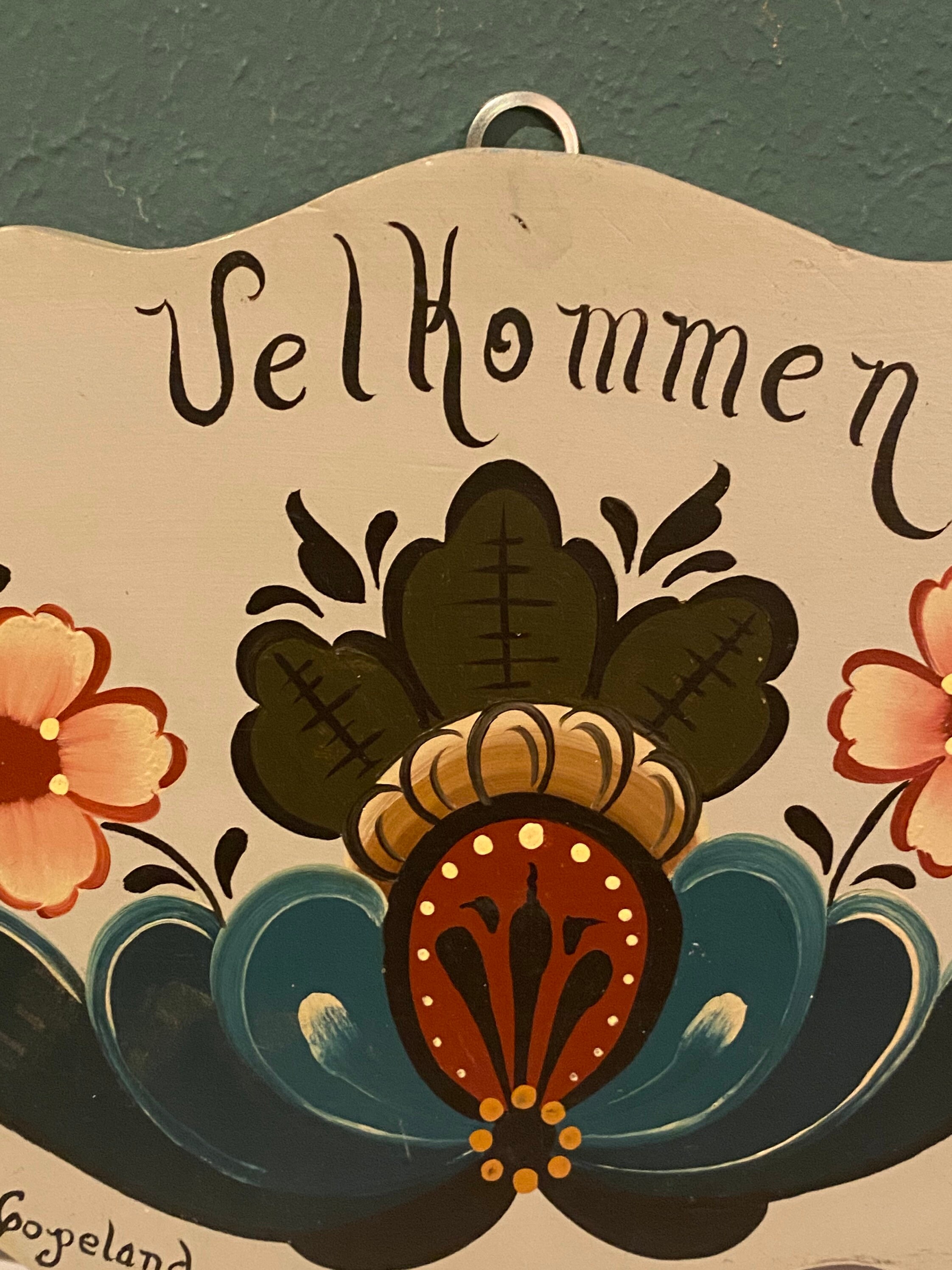 Hand Painted Norwegian Rosemaling Valkommen Wood Folk Art/decor Welcome ...