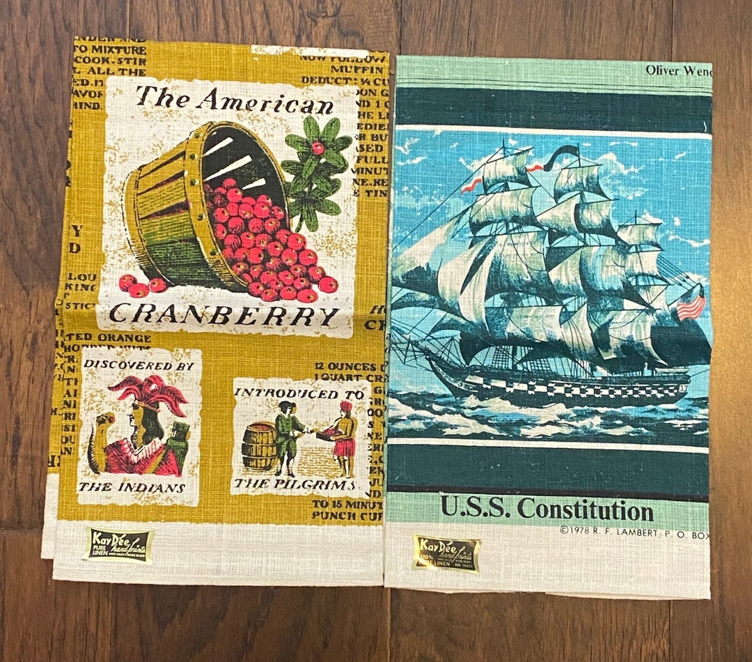 Set of 2 Vintage Kay Dee Handprint Tea Towel Linen 30x16 Cranberries ...