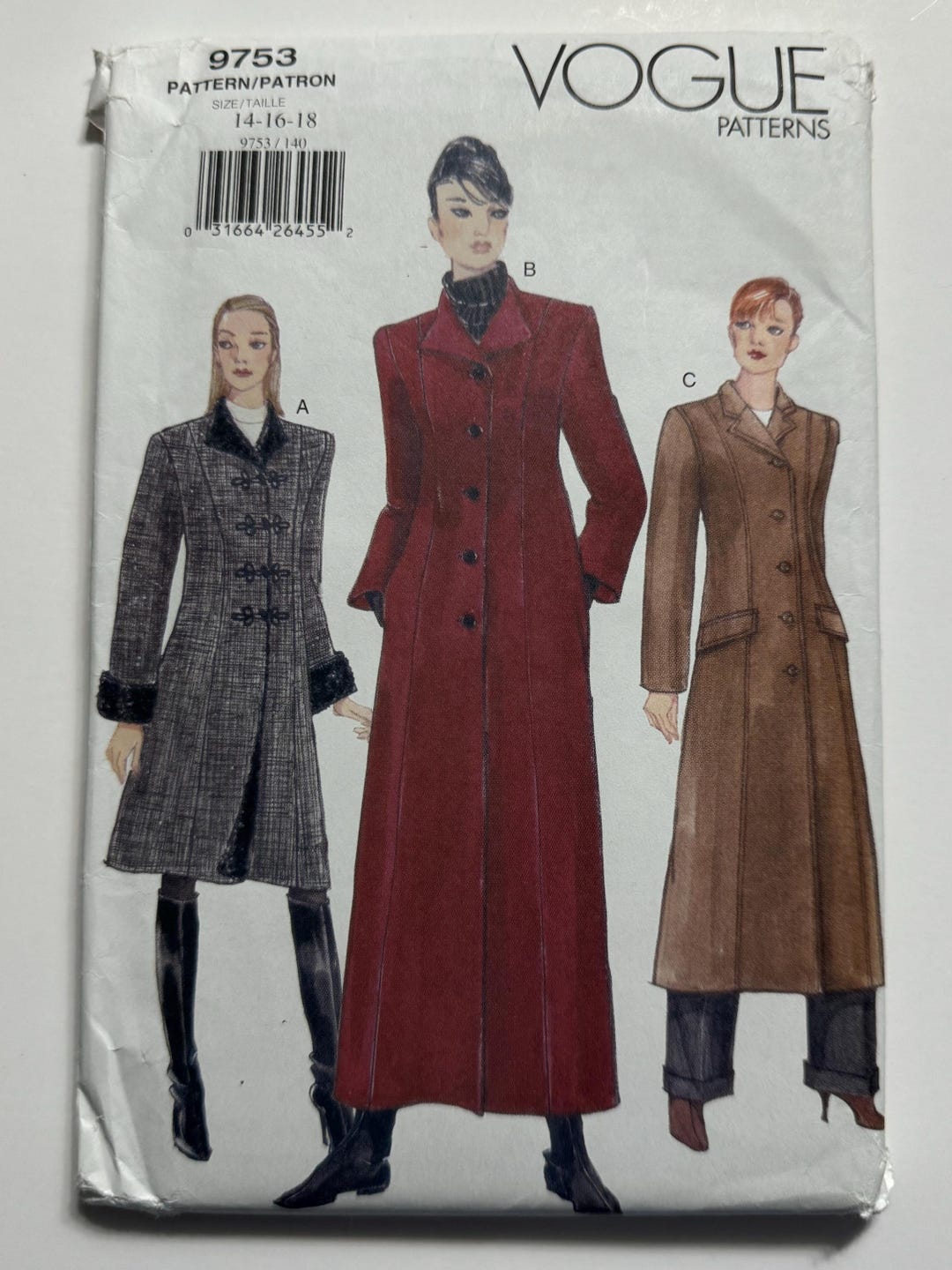 UNCUT Vogue Sewing Pattern 9753 Coat, Long, Midi, Knee Length, 1997 ...