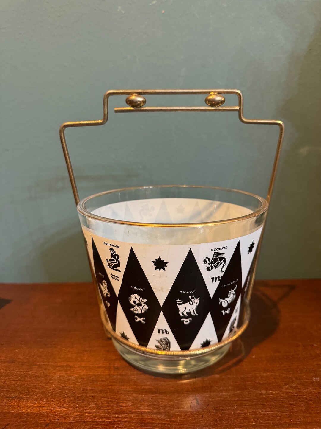 Vintage MCM Jeanette Zodiac Ice Bucket Harlequin Black & White With ...