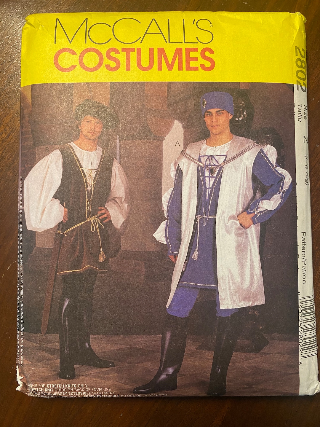 Vintage Mccalls 2802 Sewing Pattern Men’s Renaissance Costume Incl ...