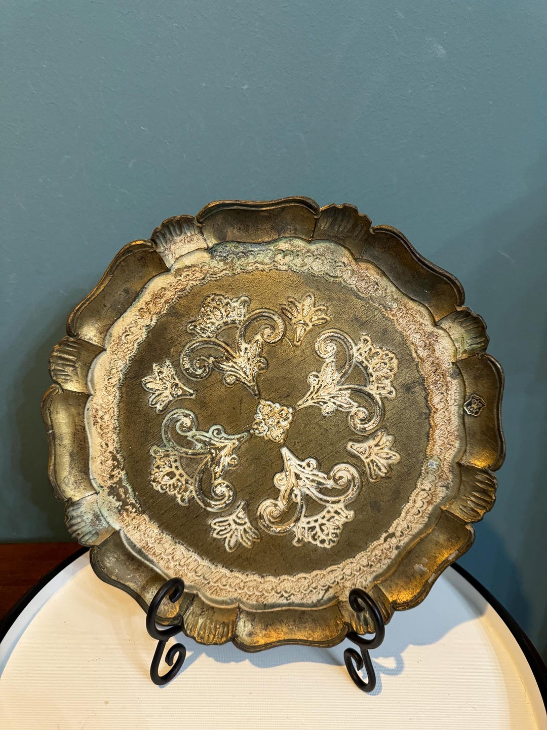 Vintage Golden Crown E&R Italy Italian Florentine Round Serving Plate ...