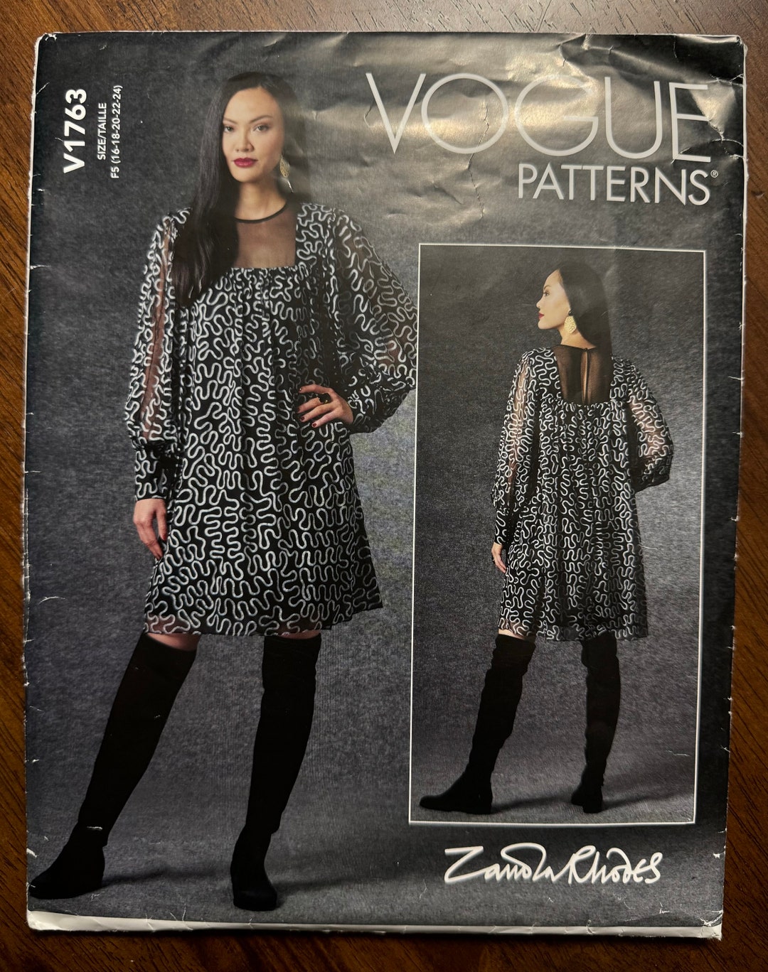 Vogue Pattern 1763, Designer Zandra Rhodes Sewing Pattern for Dress ...