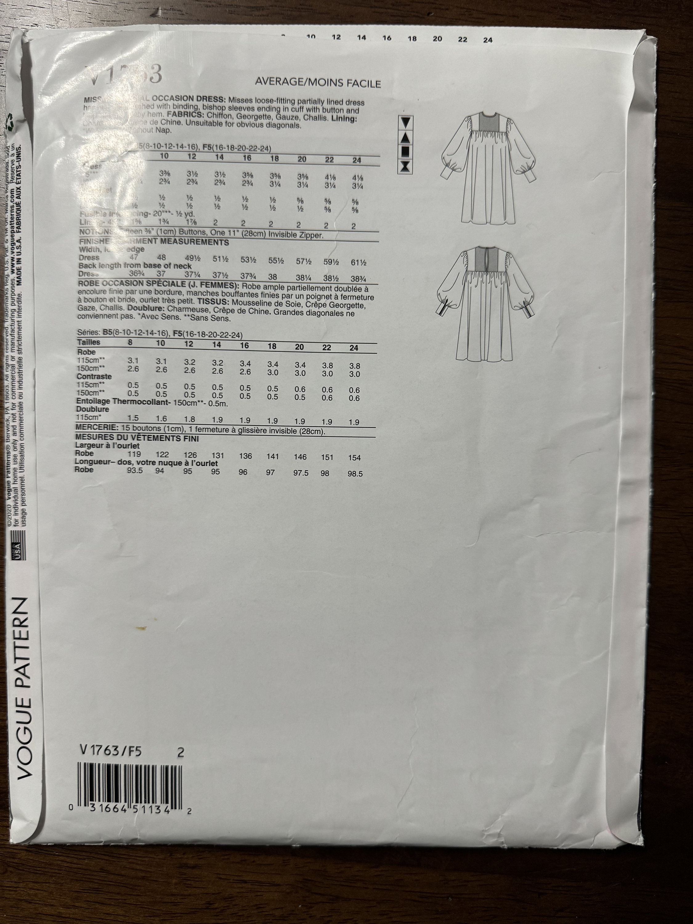 Vogue Pattern 1763, Designer Zandra Rhodes Sewing Pattern for Dress ...