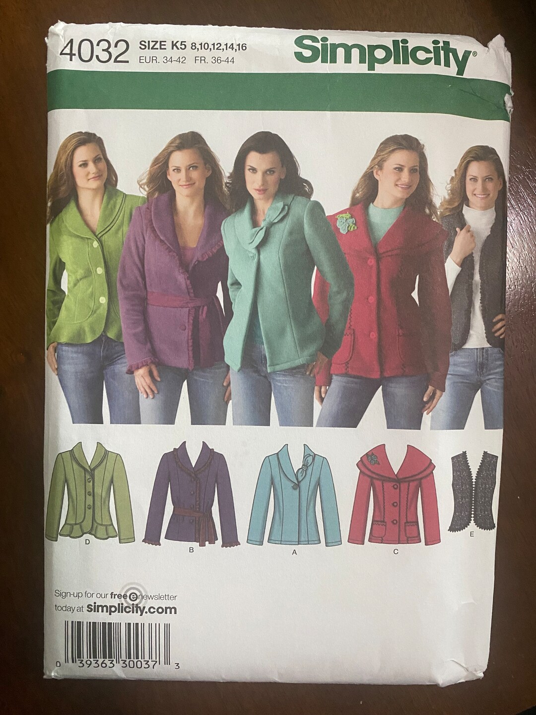 Simplicity 4032 Sewing Pattern Misses Sizes 8-16 Jacket With Front and ...