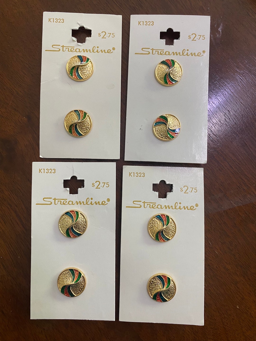 Lot of 8 NOS Vintage Streamline Floral Buttons Gold With Orange / Green ...