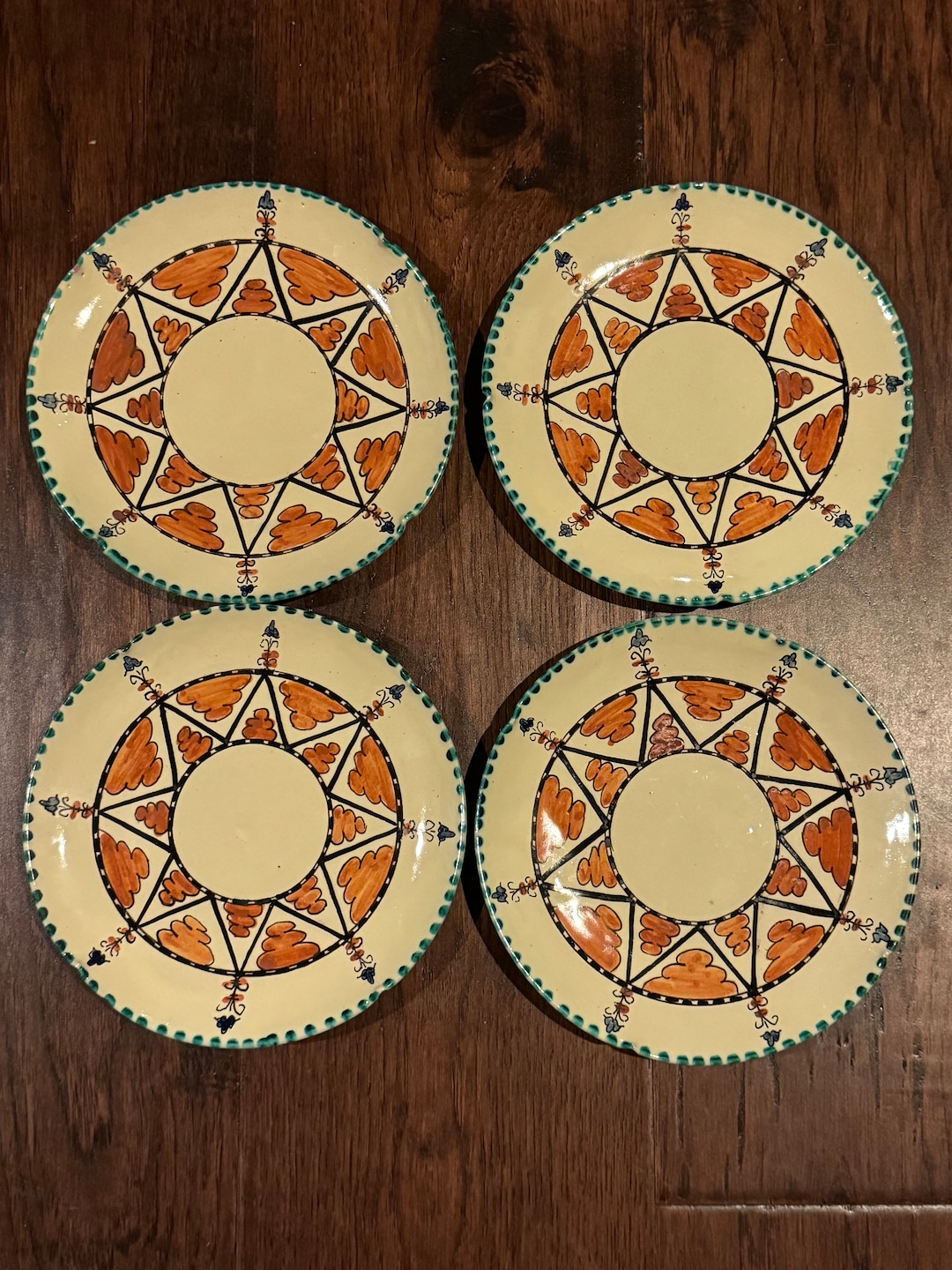 Vintage Set of 4 Orvieto Italian Pottery Plates, Yellow With Orange and ...