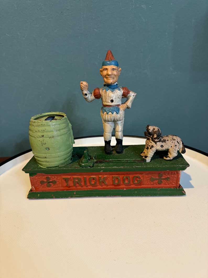 Vintage Heavy Cast Iron Trick Dog Mechanical Coin Bank Jumping - Etsy