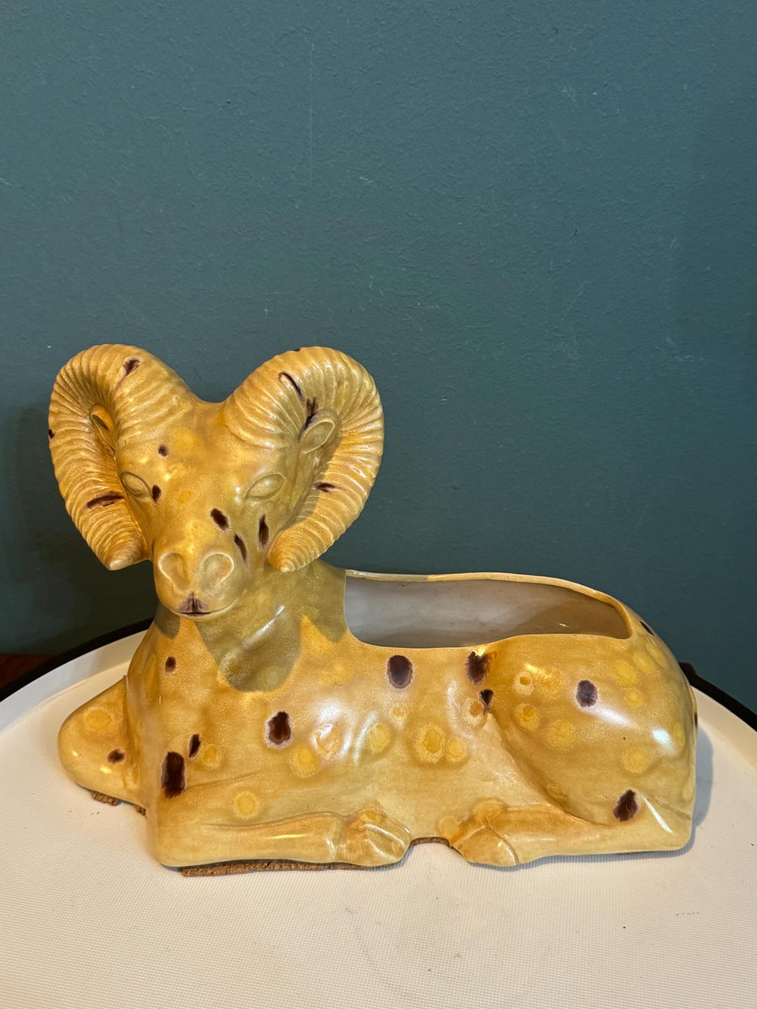 Vintage Mid-century Modern Glazed RAM Planter 10" X 7" - Yellow With ...