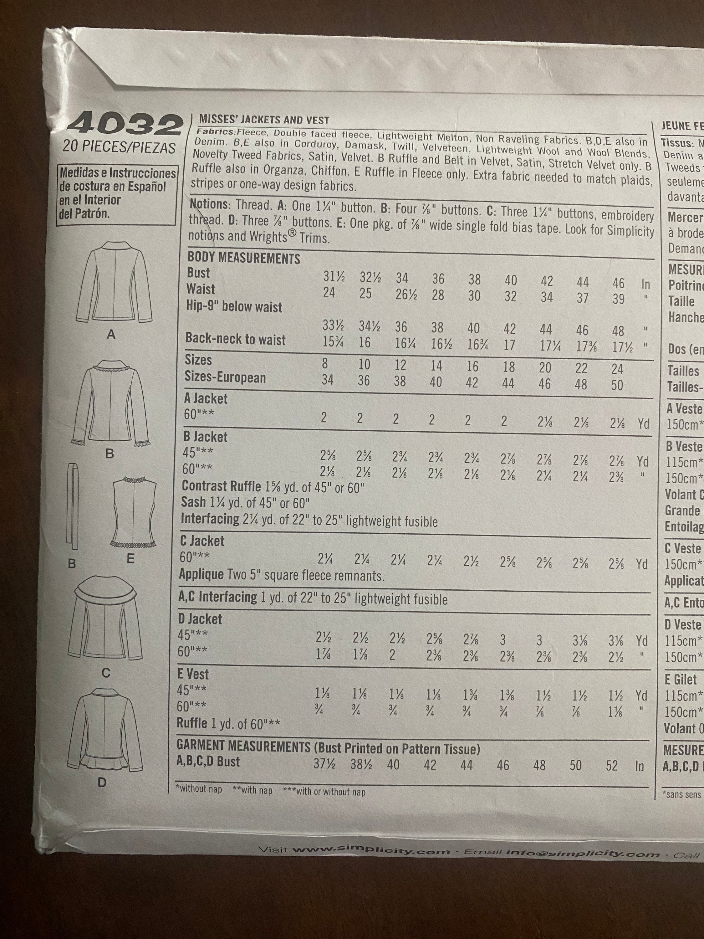 Simplicity 4032 Sewing Pattern Misses Sizes 8-16 Jacket With - Etsy