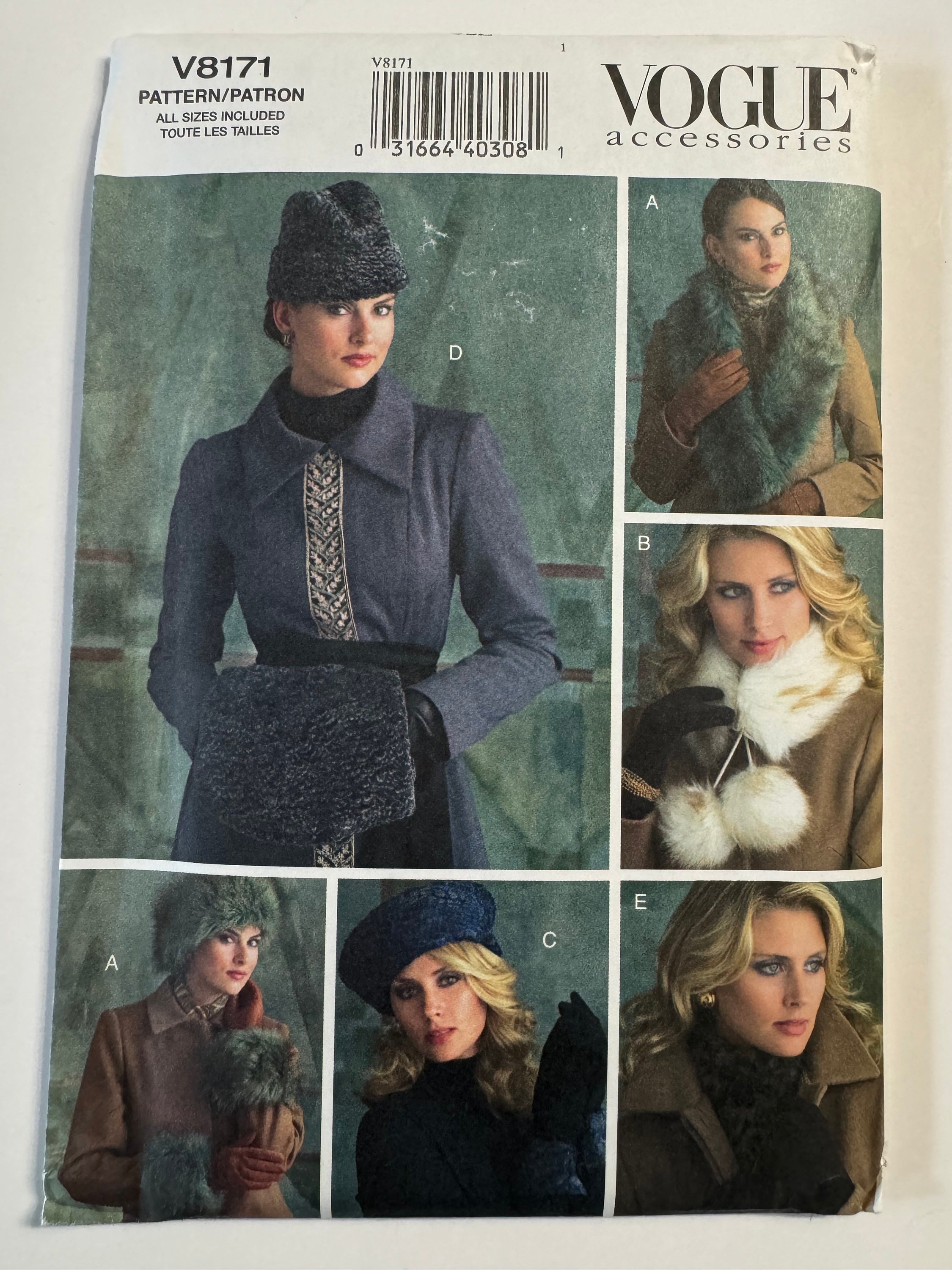 Vogue 8171 V8171 Misses Vintage Style Fur Hats, Collar, Chemisette ...