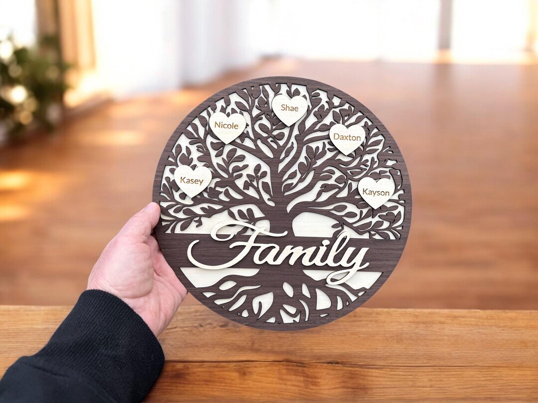 Personalized Family Tree Sign: Engraved Wood, Custom Names - Etsy UK