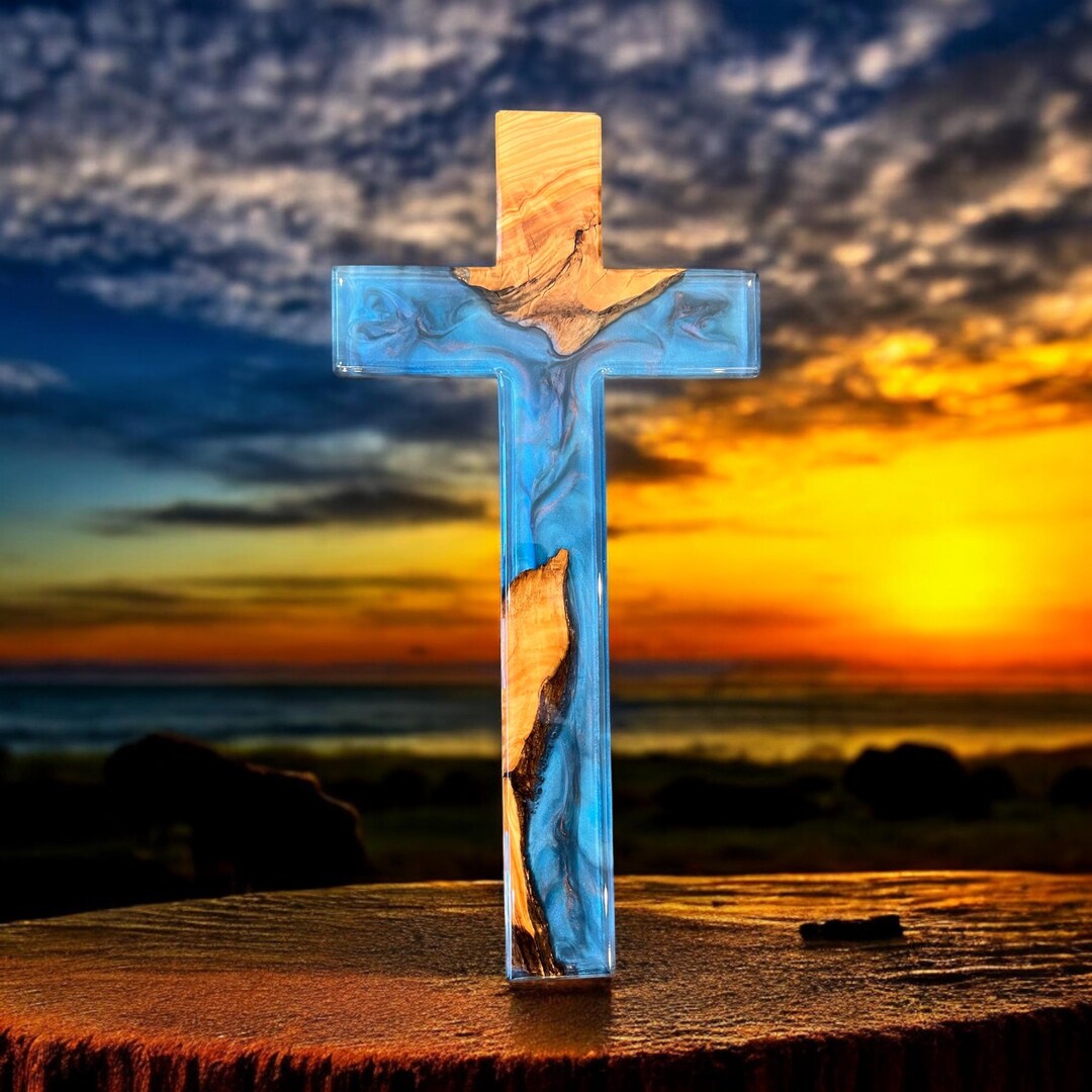 Cross Wall Hanging Made From Epoxy Resin & 200 Year Old Olive Wood ...