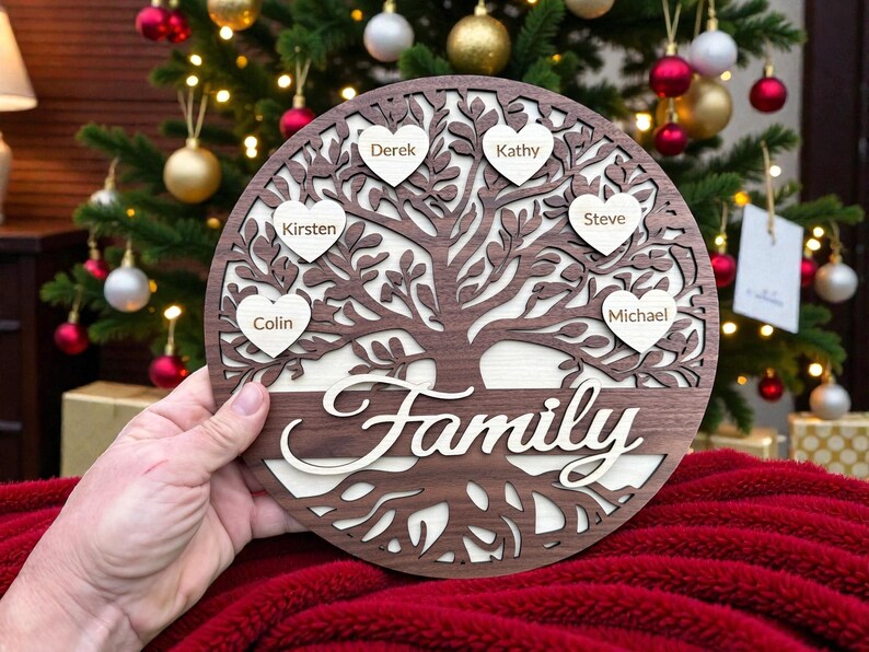 Personalized Family Tree Sign: Engraved Wood, Custom Names - Etsy