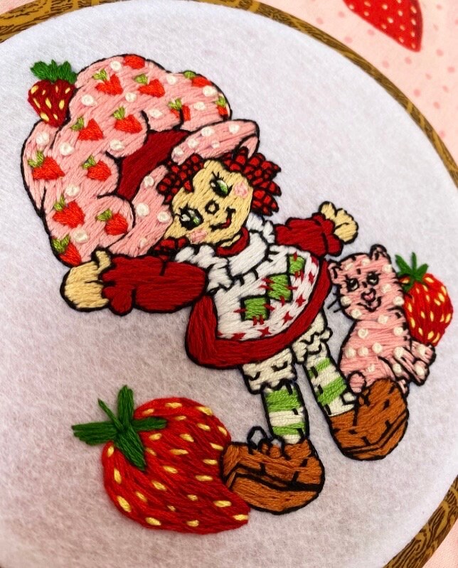 Vintage Strawberry Shortcake Hand Embroidery Wall Hanging, Strawberry ...