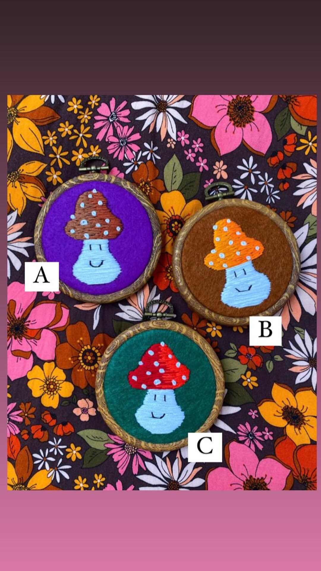 Mini Happy Toadstools Hand Embroidery Wall Hanging, Mushroom Art ...