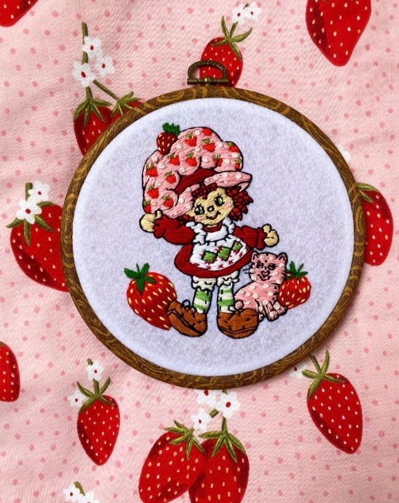 Vintage Strawberry Shortcake Hand Embroidery Wall Hanging, Strawberry ...