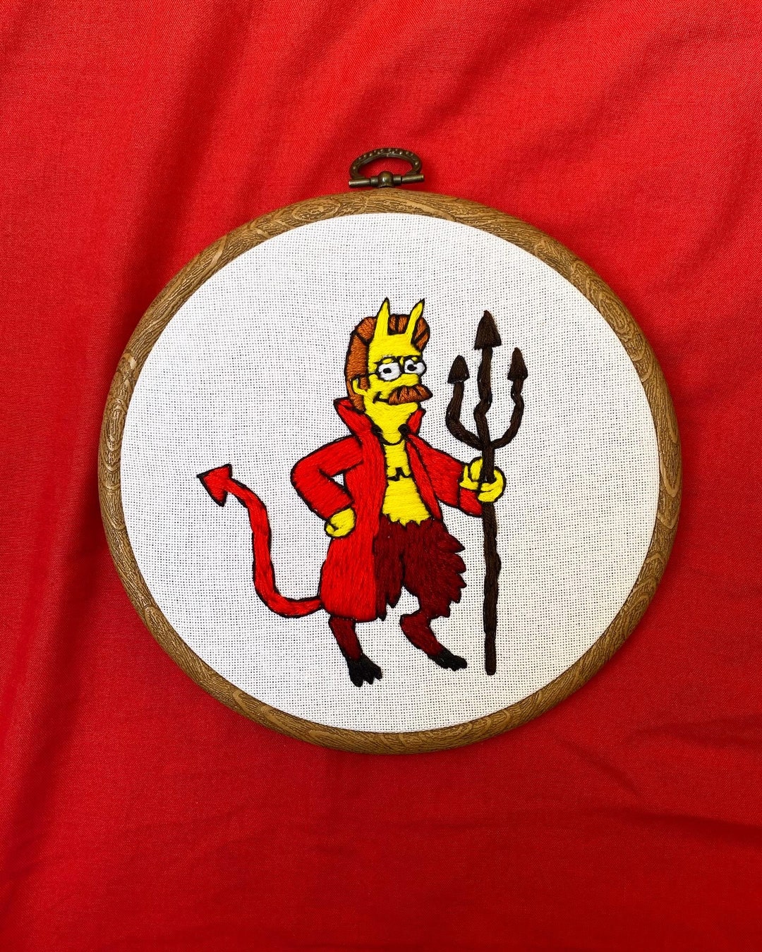 Devil Ned Flanders Simpsons Hand Embroidery Wall Hanging, Simpsons ...
