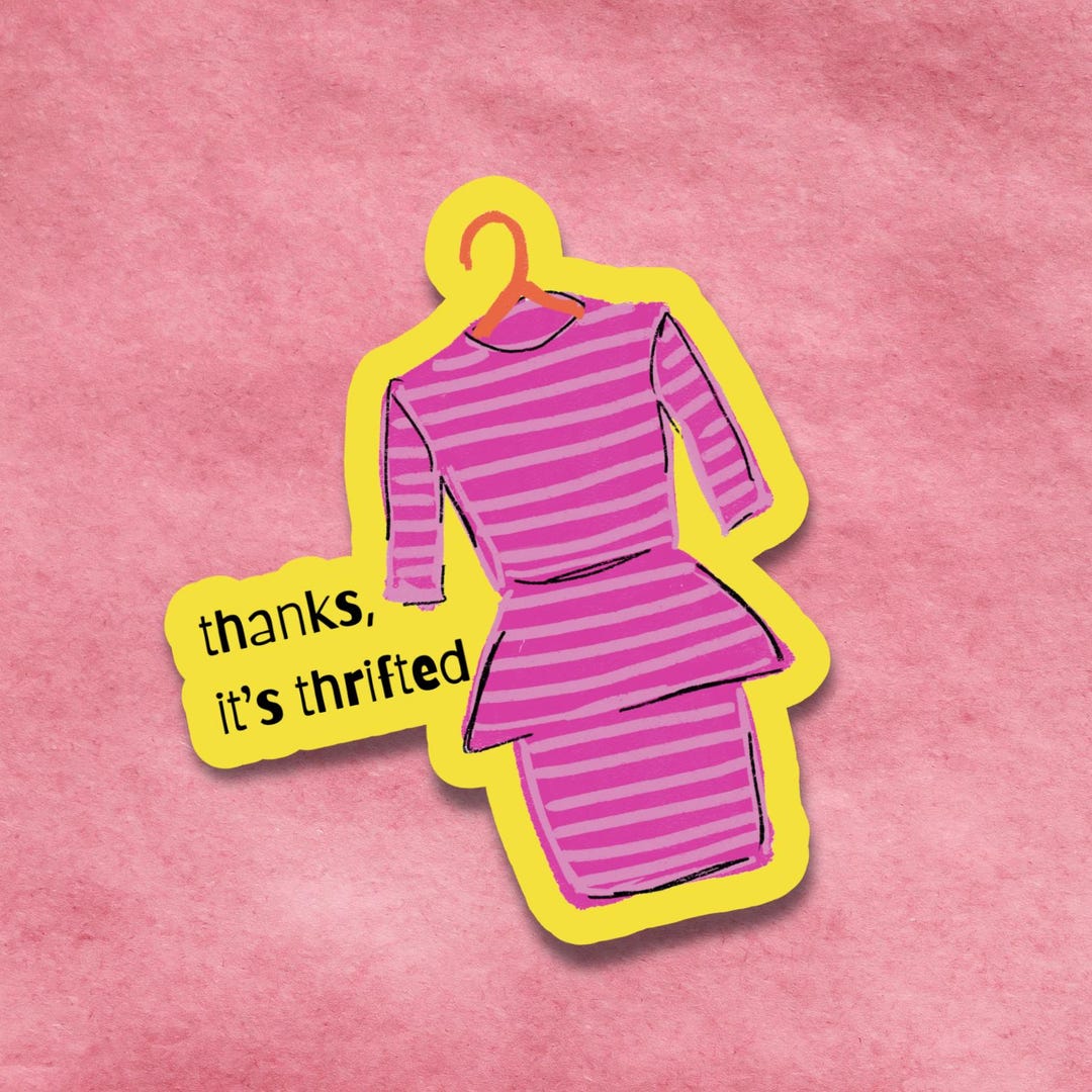 Vintage Thanks It's Thrifted Sticker, Retro Die-cut Decal, Unique Vinyl ...