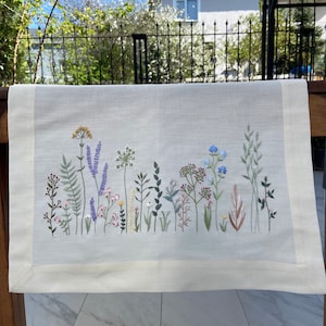 Hand Embroidered Wildflowers Linen Spring Table Runner, Cottagecore ...