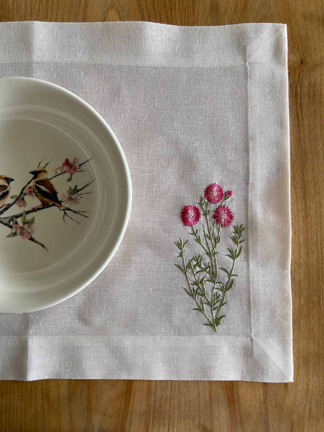 Hand Embroidery Floral Dining Mat, Wildflower Linen Table Pad, Reusable ...