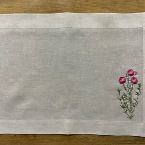 Hand Embroidery Placemats Set, Wildflower Linen Tablepad, Pink Flower ...