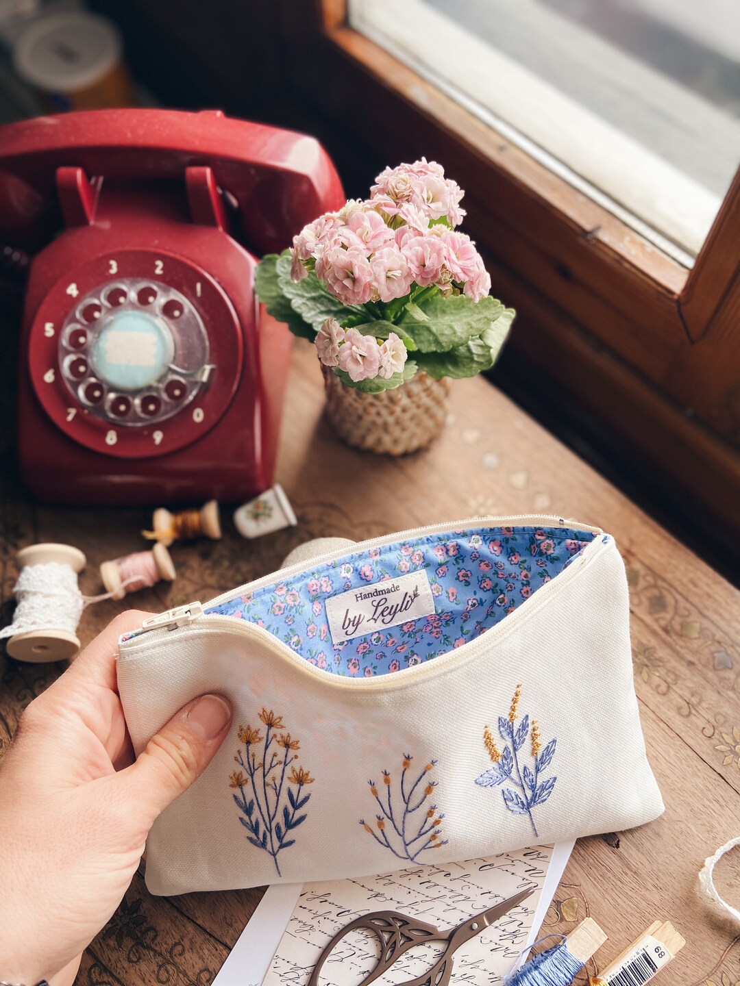 Custom Floral Embroidered Bag Set, Personalized Makeup Pencil Case ...