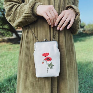 Poppy Hand Embroidered Bag, Red Flower, Embroidered Crossbody Bag ...