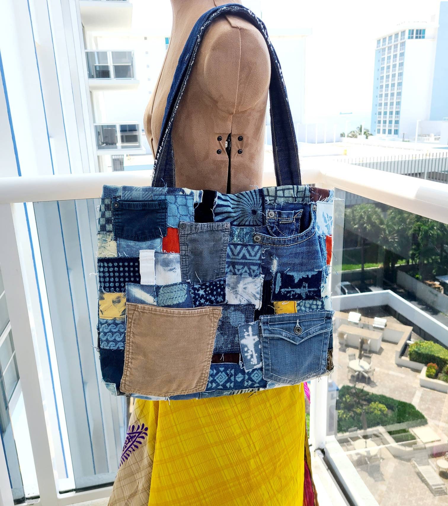 Large Denim Patch Purse Tie Dye Denim and Corduroy Patches and - Etsy