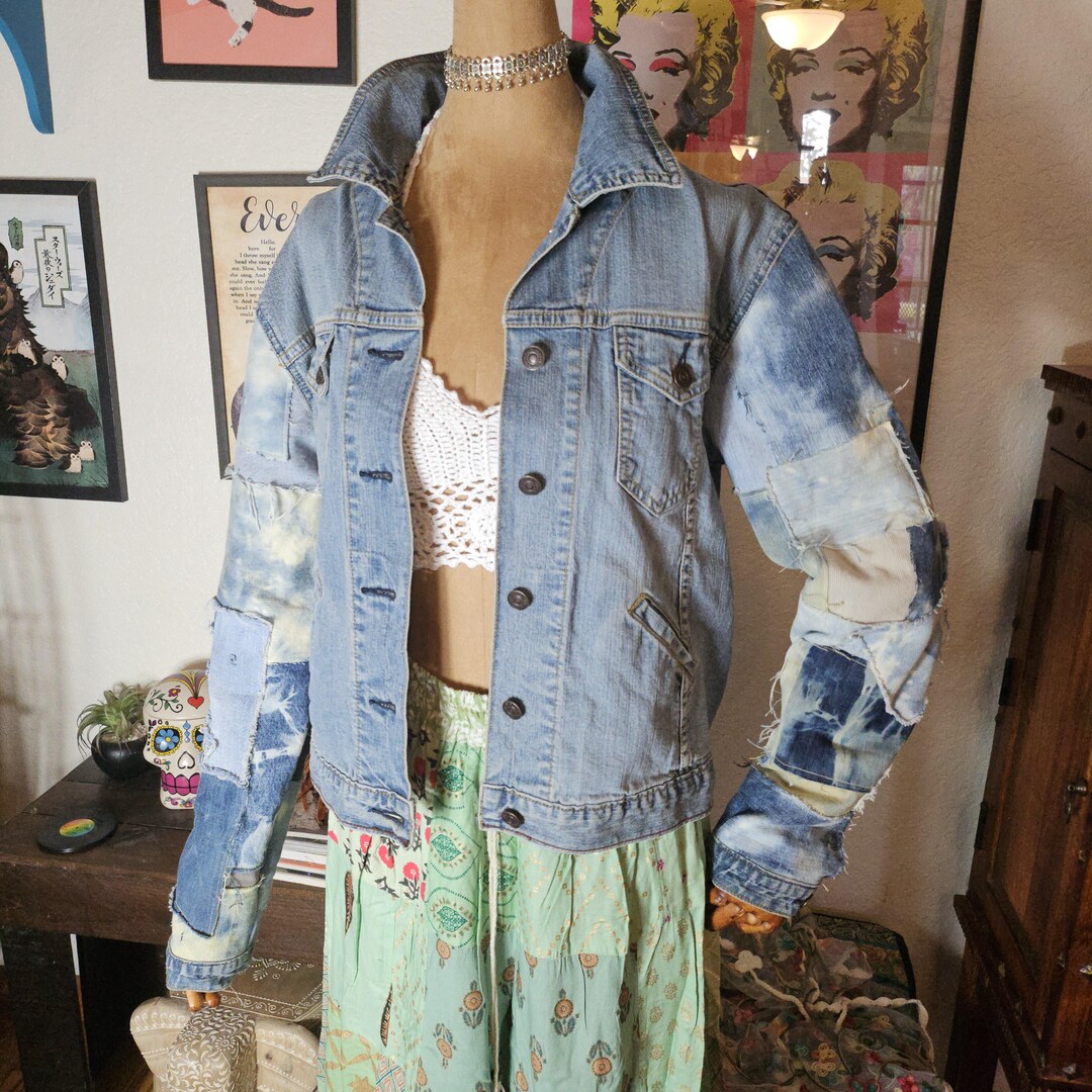 Denim Jean Jacket With Patches on Sleeves Levi's Jacket One of a Kind ...