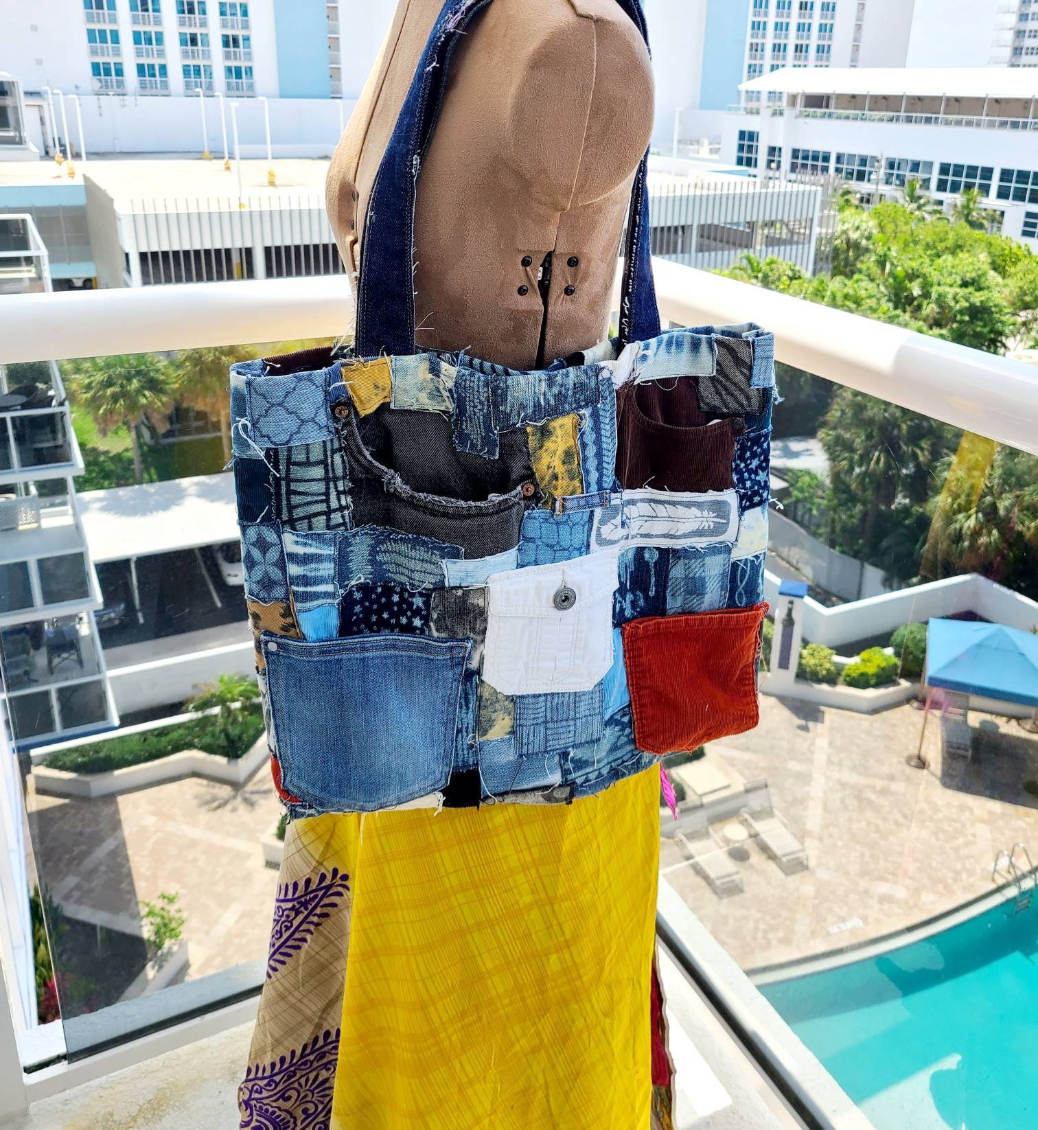 Large Denim Patch Purse Tie Dye Denim and Corduroy Patches and - Etsy