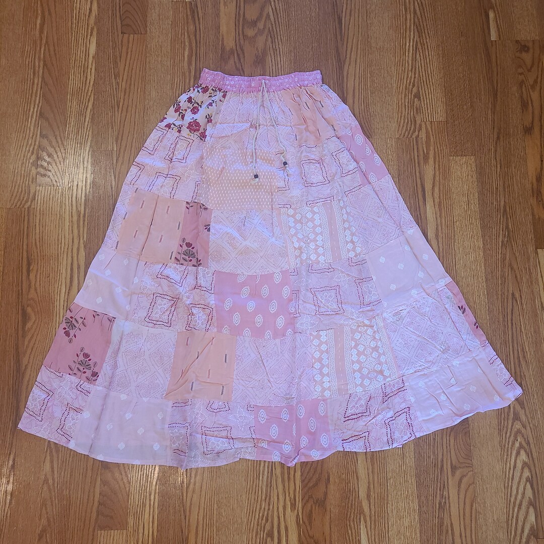 Long Maxi Patchwork Skirt Boho Maxi Long Skirt Pink Flowery - Etsy