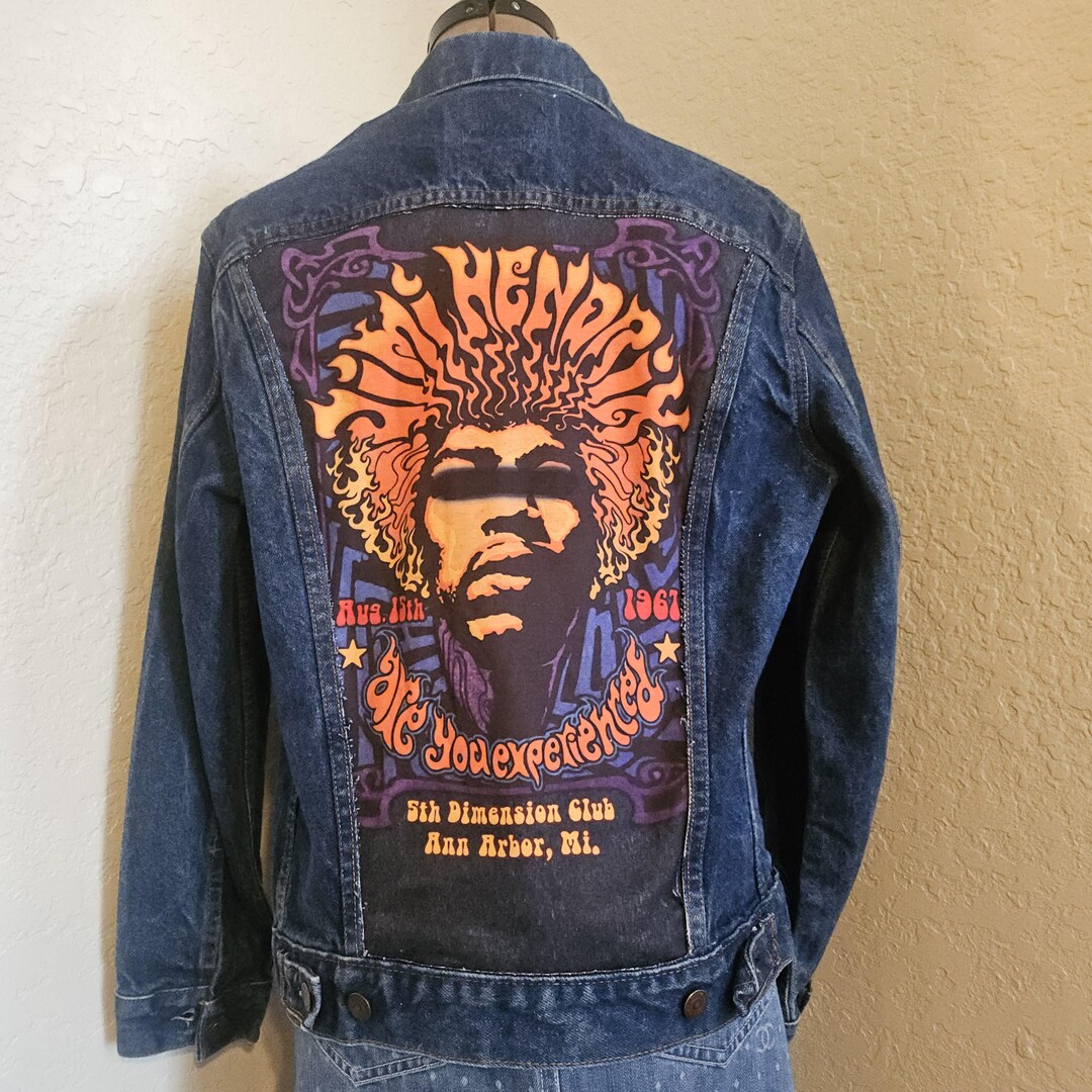 JIMMY HENDRIX Inspired Denim Jean Jacket Jimmy Hendrix on Back With ...