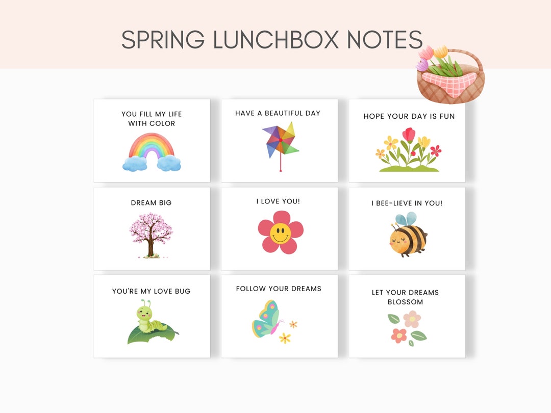 Spring Lunchbox Notes, Lunch Box Notes Printable, Spring Kids Printable ...