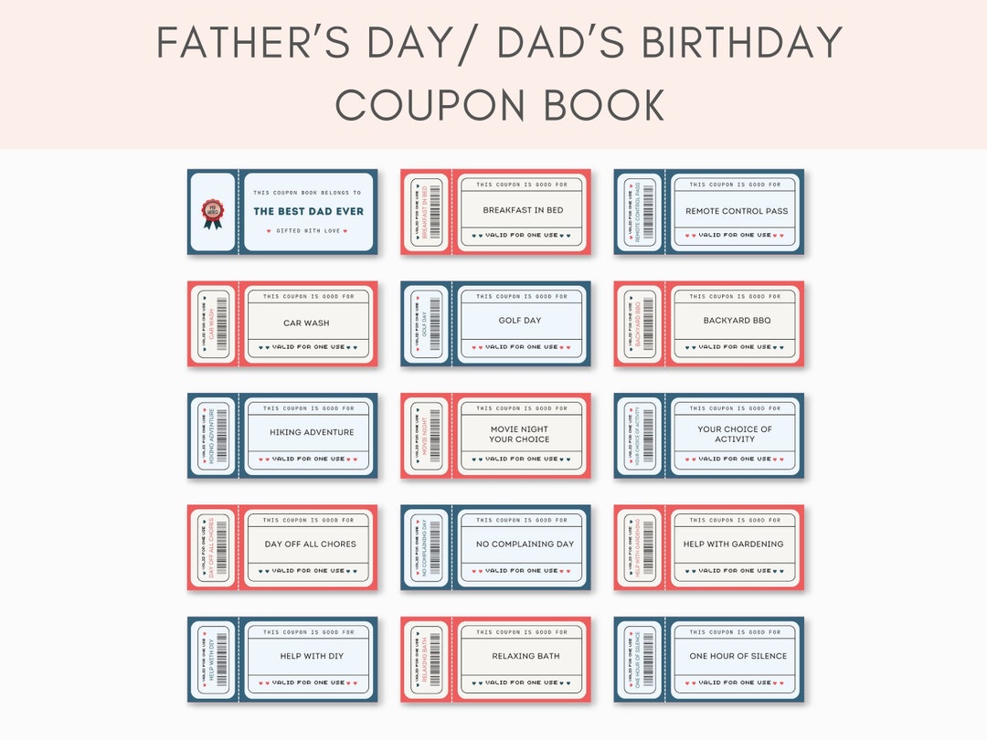 Father’s Day Coupons, Father’s Day Gift, Coupon Printable, Dad Coupon ...